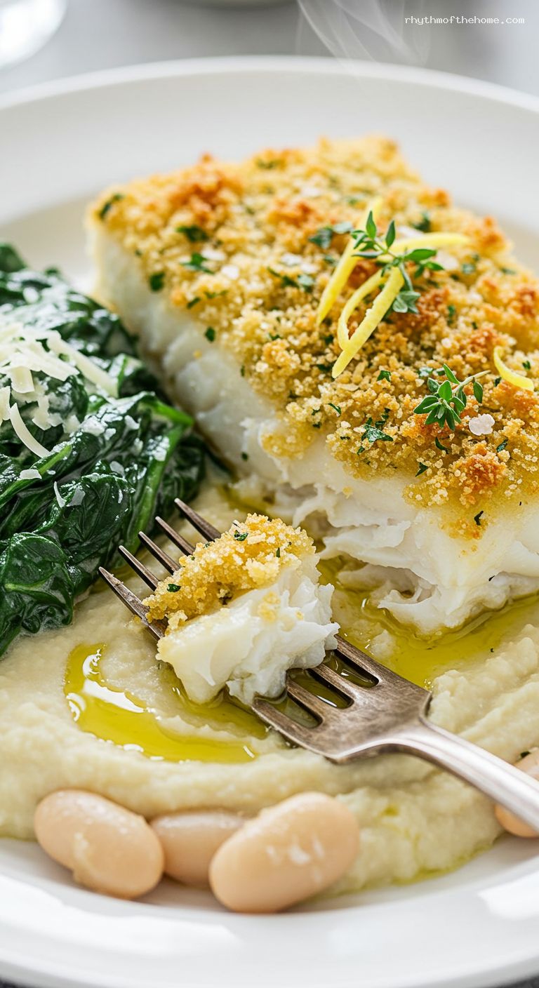 Baked Cod with Lemon-Herb Breadcrumbs and Creamed Spinach – Rhythm of ...