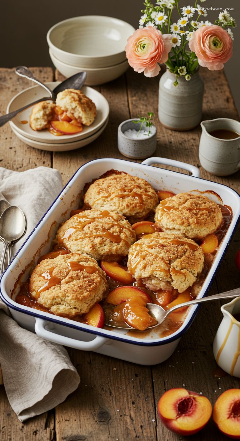 Brown Sugar Peach Cobbler with Buttermilk Biscuits and Quick Caramel ...