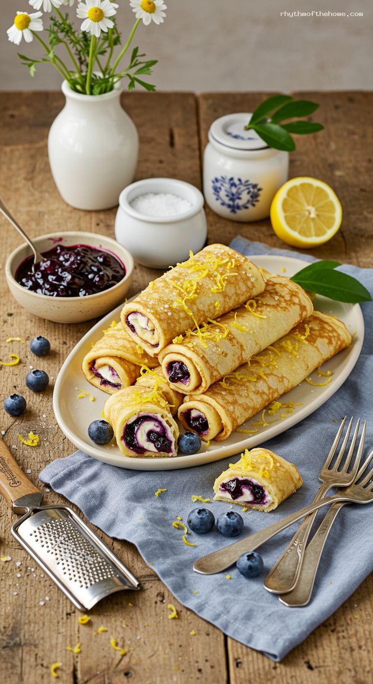 Lemon Ricotta Pancake Roll-Ups with Blueberry Cream Cheese – Rhythm of ...