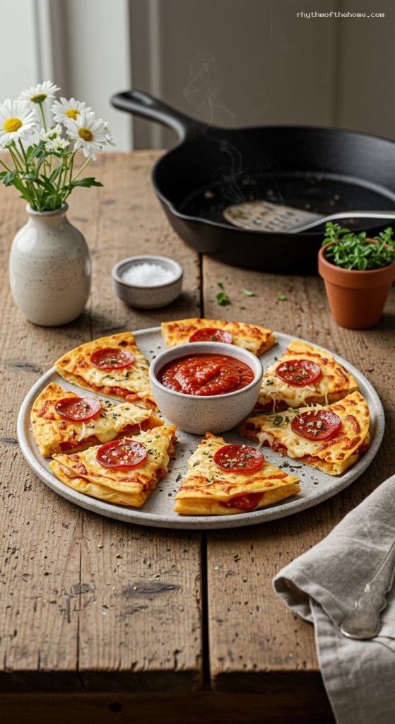 Skillet Tortilla Pizza Triangles with Mini Pepperoni – Rhythm of the Home