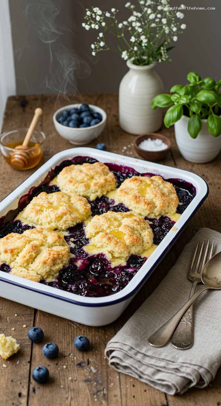 Sweet Corn Custard Cobbler with Honeyed Blueberries – Rhythm of the Home