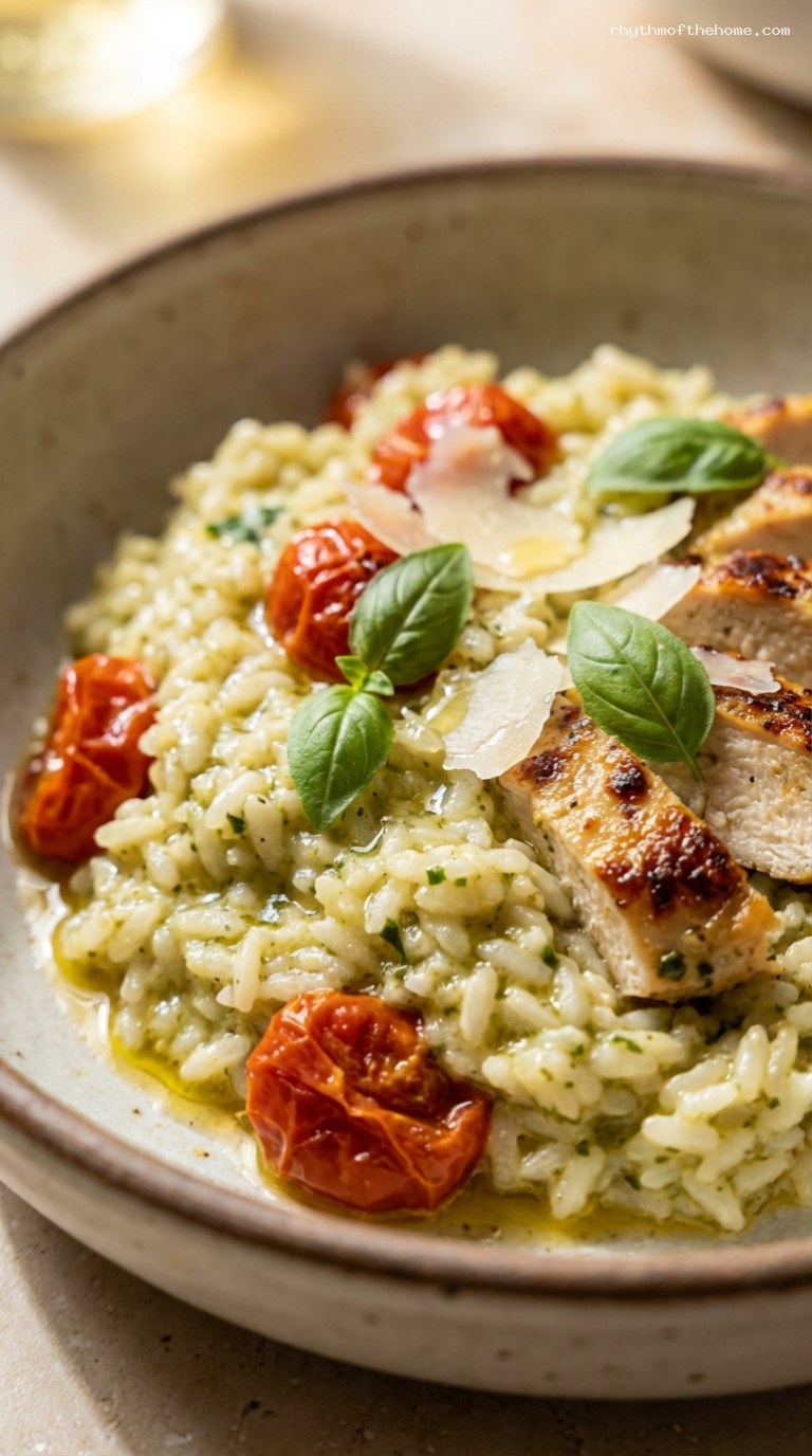 Creamy Chicken Pesto Risotto with Cherry Tomatoes – Rhythm of the Home