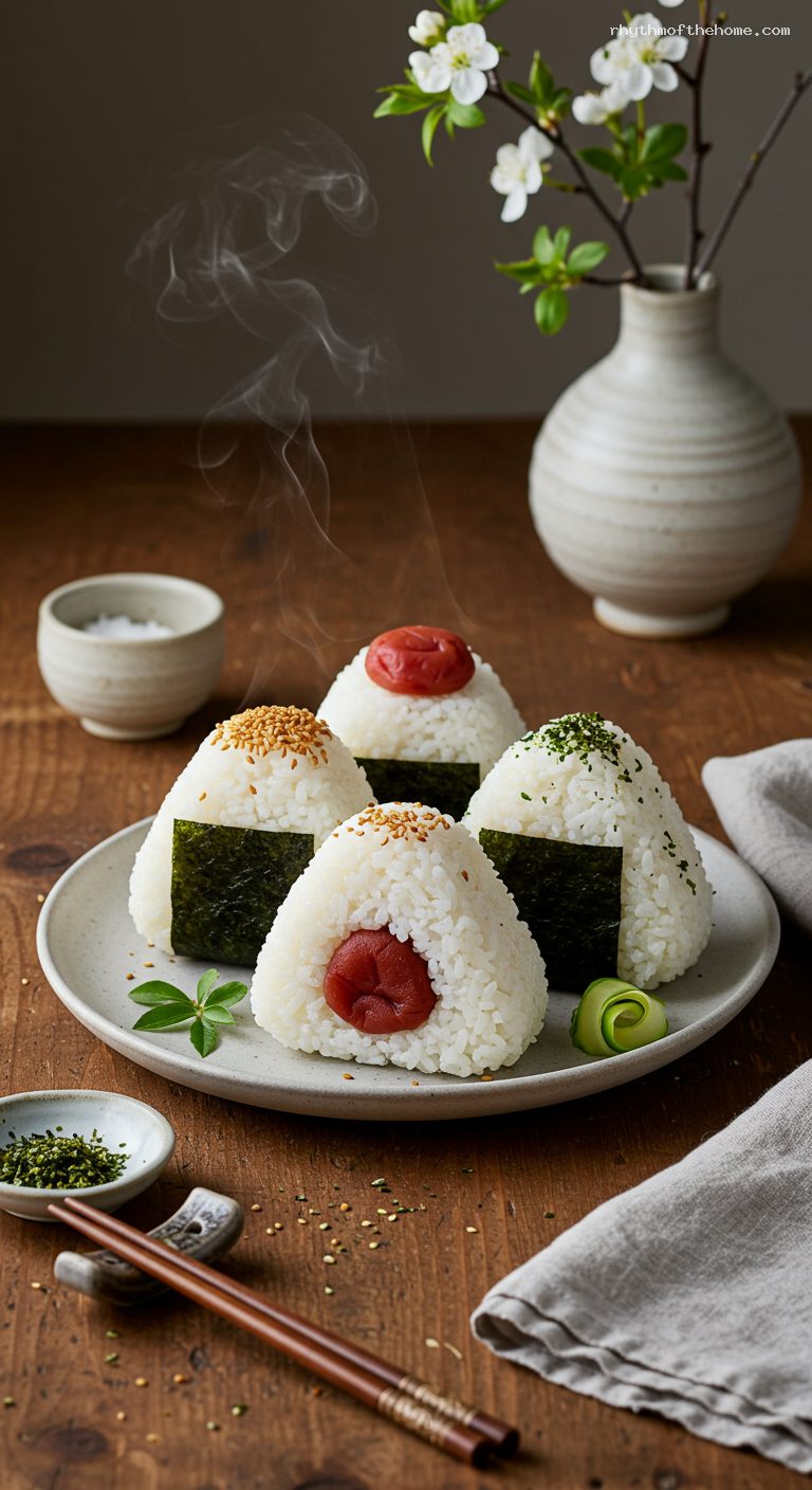 Onigiri Trio: Salmon, Umeboshi, and Tuna Mayo – Rhythm of the Home