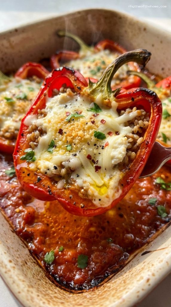 Three-Cheese Stuffed Pepper Bake with Grains and Herbs – Rhythm of the Home