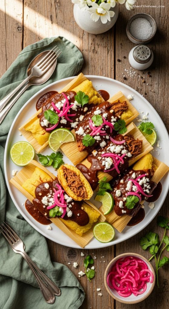 Holiday Pork Mole Tamales with Quick Pickled Onions and Queso – Rhythm of the Home