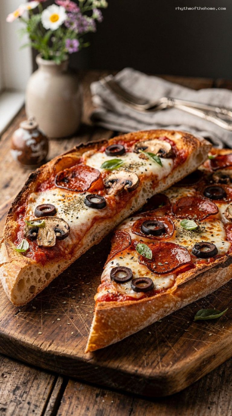 Baked French Bread Pizza Wedges with Mozzarella and Toppings – Rhythm ...