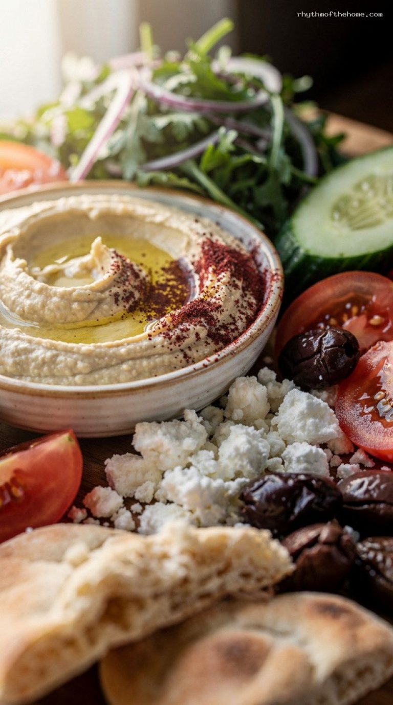 Easy Mezze Snack Plate Dinner Board with Hummus and Pita – Rhythm of ...